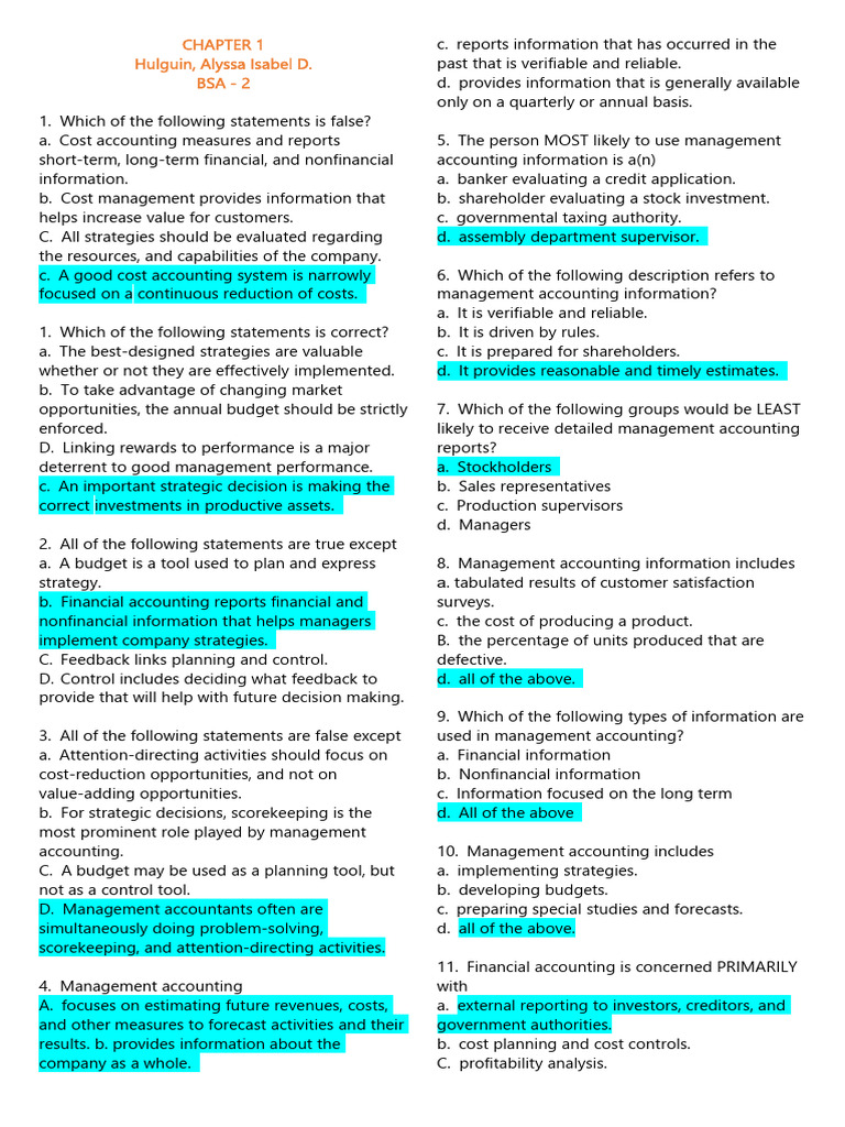 Chapter1 Reviewer | PDF | Management Accounting | Accounting