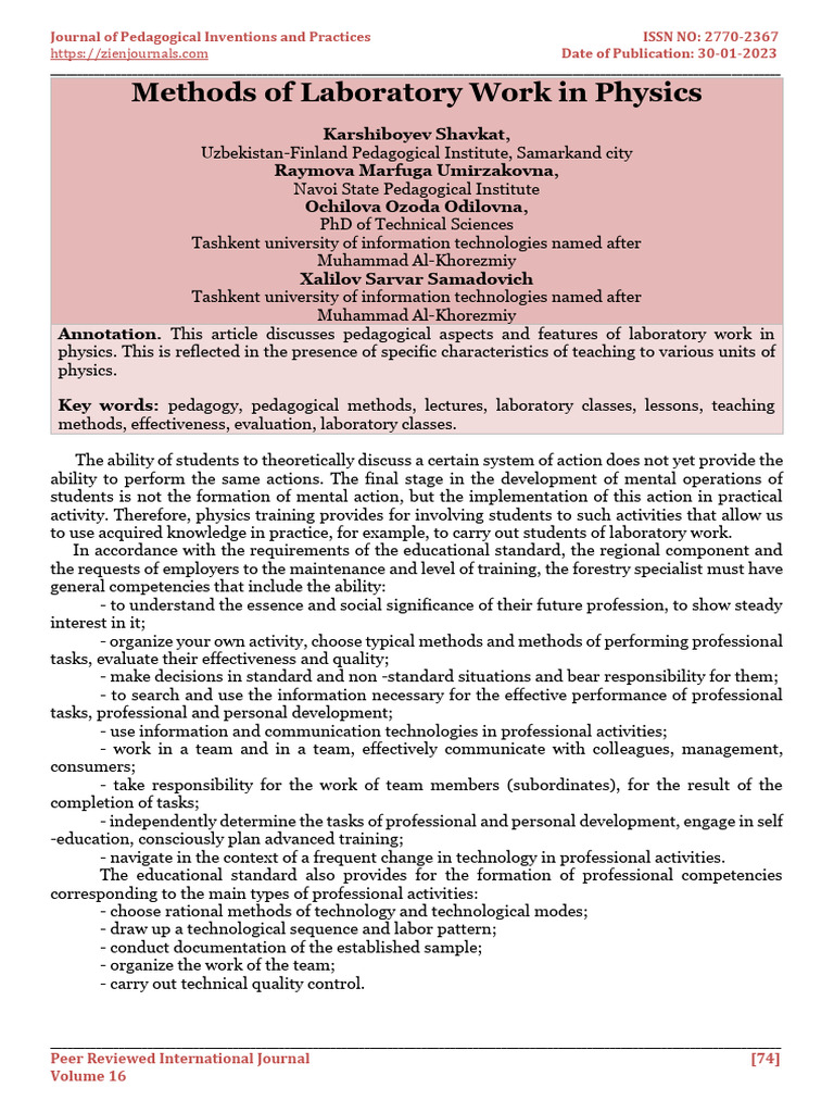 Methods of Laboratory Work in Physics | PDF | Experiment | Laboratories