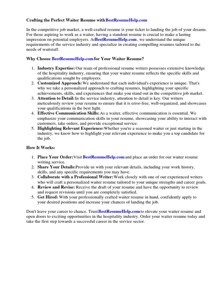 Resume for Waiter | PDF | Waiting Staff | Restaurants