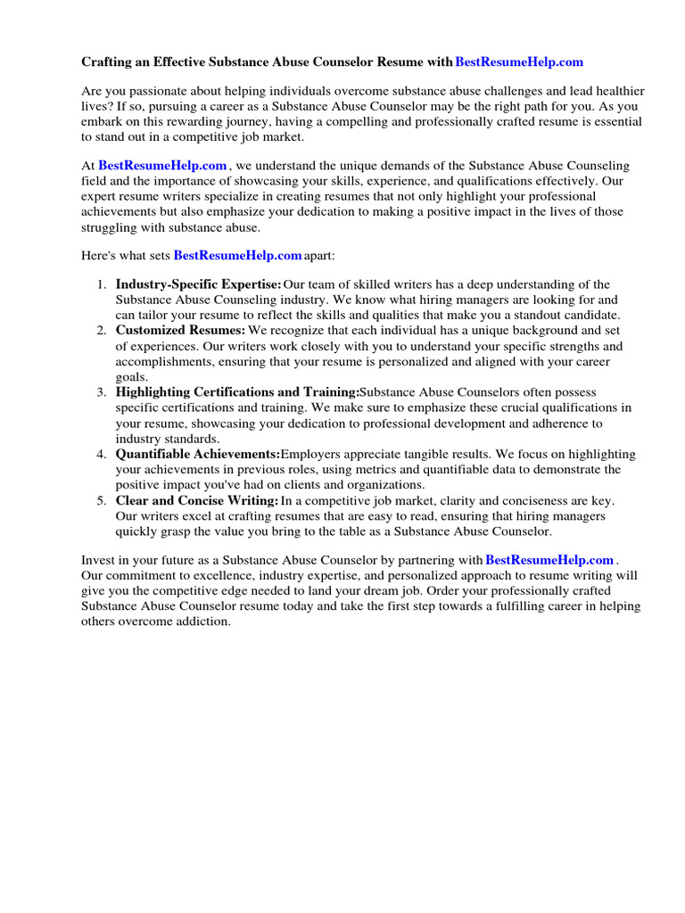 Substance Abuse Counselor Resume | Download Free PDF | Substance Abuse ...