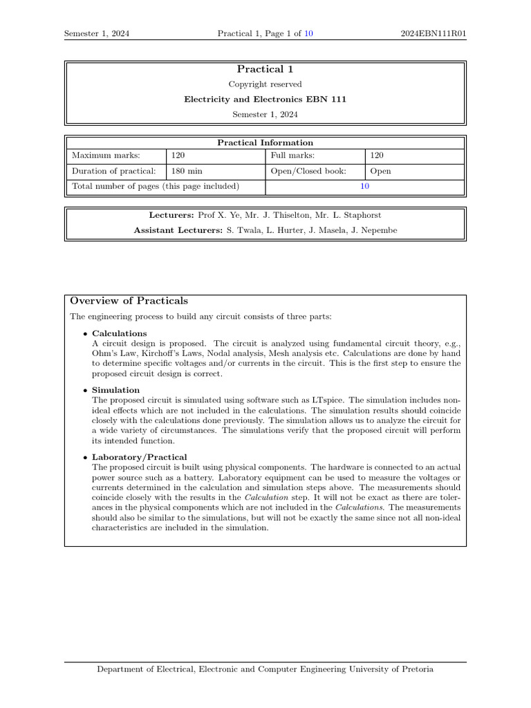 2024 EBN 111 Practical 1 | PDF | Electrical Network | Electrical Resistance And Conductance
