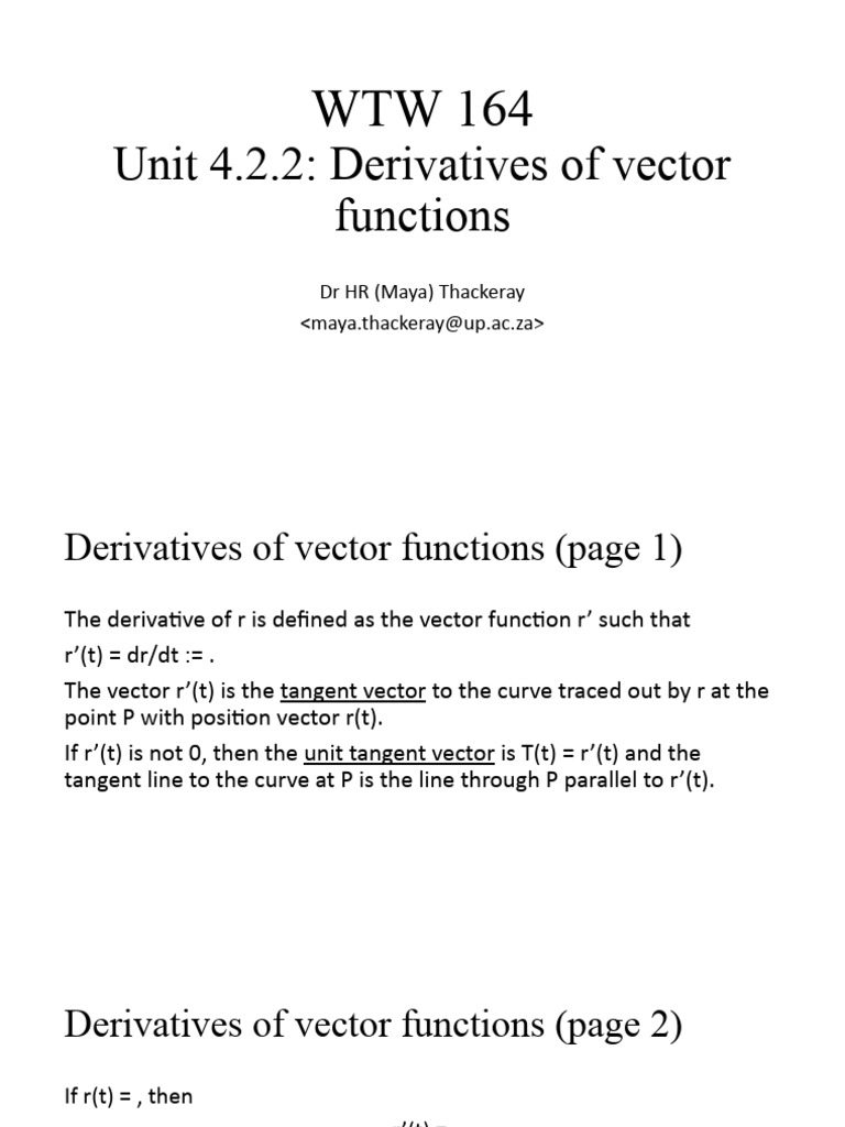 Unit 4 PT 2 PT 2 Derivatives Vector Functions | PDF