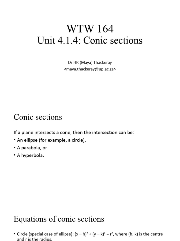 Unit 4 PT 1 PT 4 Conic Sections | PDF | Algebraic Geometry | Geometry