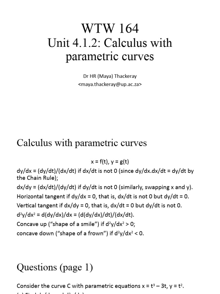 Unit 4 PT 1 PT 2 Calc Parametric Curves | PDF
