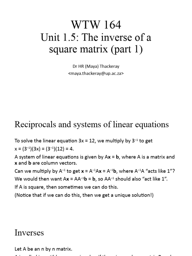Unit 1 PT 5 Inverse SQ Matrix Part 1 | PDF | Matrix (Mathematics ...
