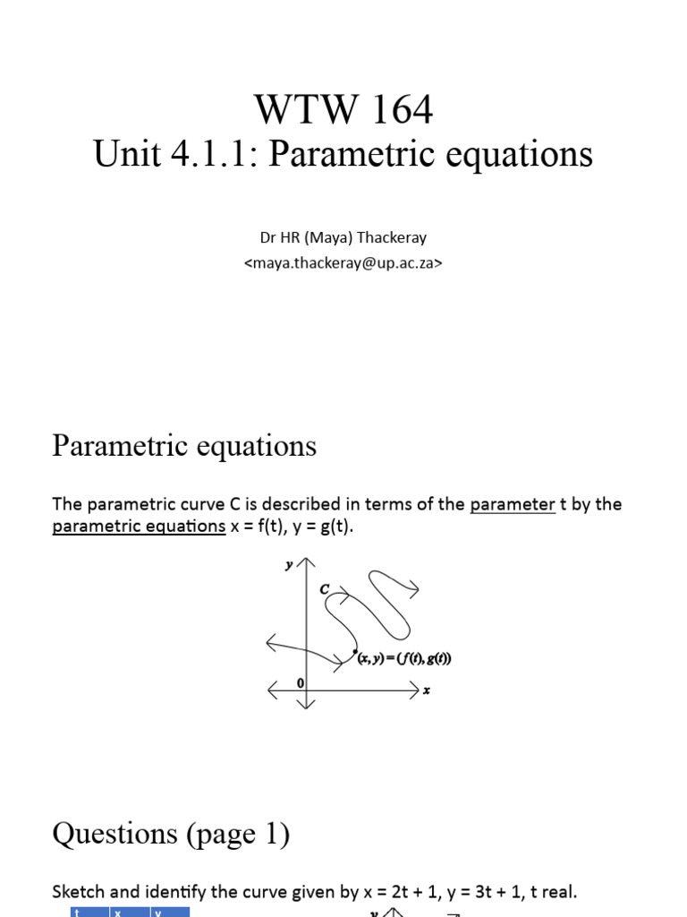 Unit 4 PT 1 PT 1 Parametric Equations | PDF | Mathematical Concepts ...