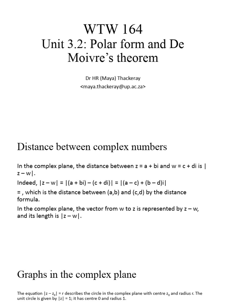 Unit3Pt2PolarFormDeMoivre | PDF | Complex Number | Circle