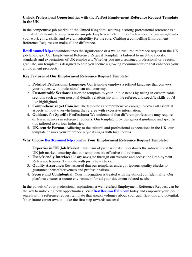 Employment Reference Request Template Uk | Download Free PDF ...