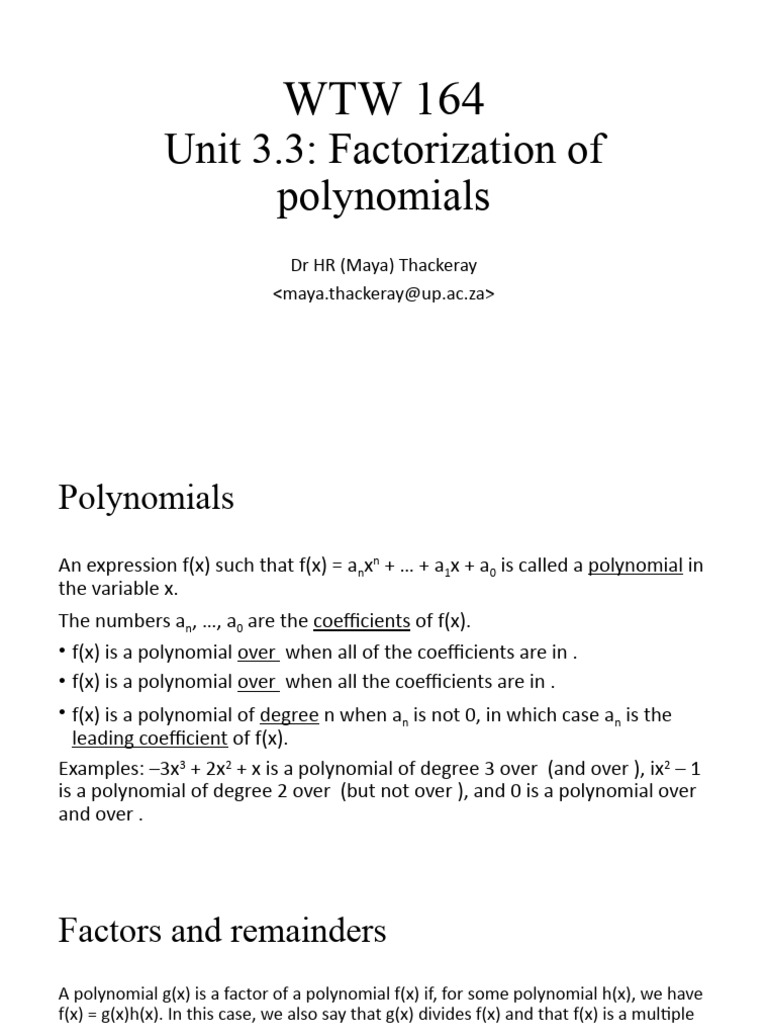 Unit 3 PT 3 Factor Polynomials | PDF | Polynomial | Mathematics Of ...