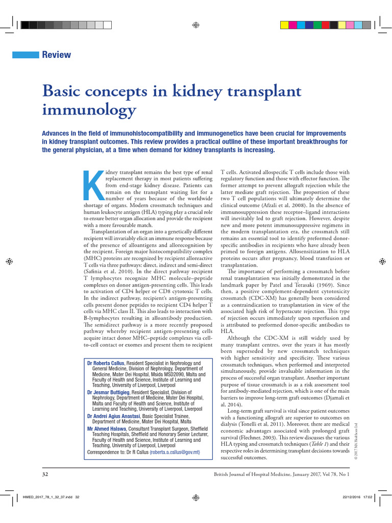 1 Basic concepts in kidney transplant immunology | PDF | Transplant Rejection | Kidney ...