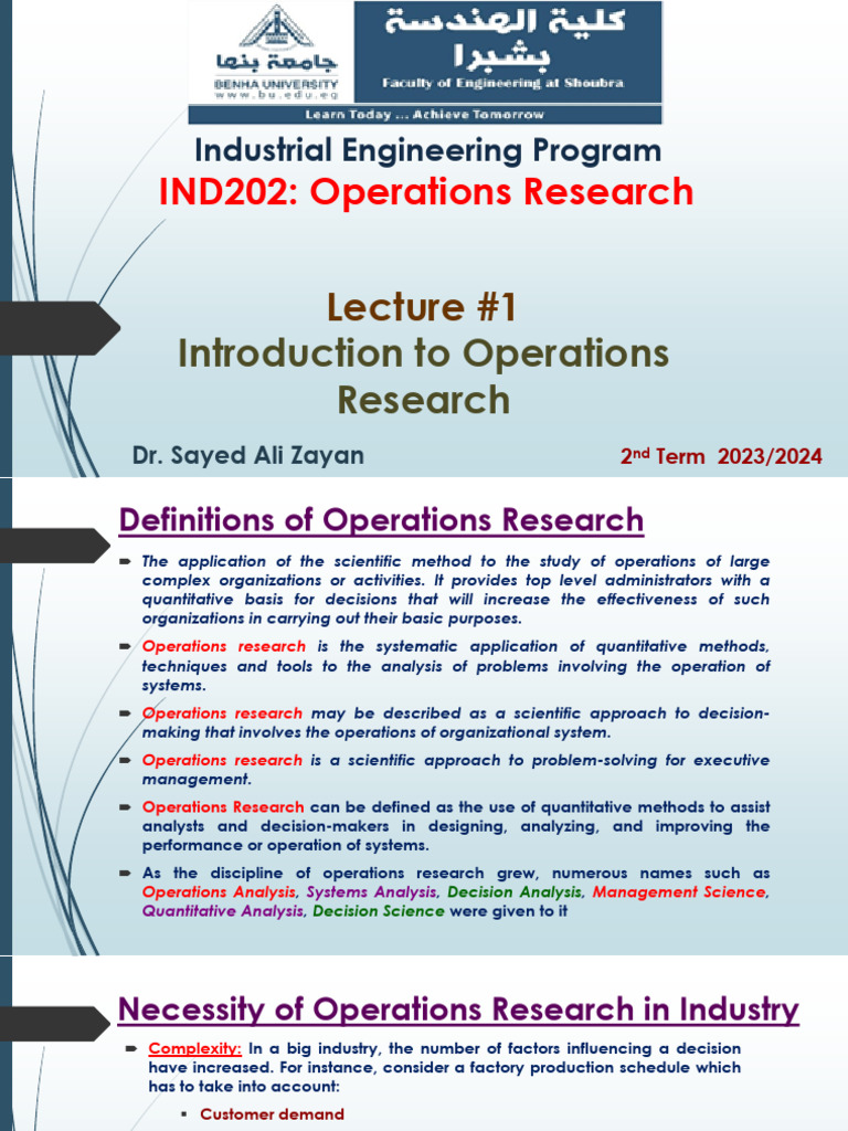 IND202_Operations Research-Lecture-01 | PDF | Mathematical Optimization | Operations Research