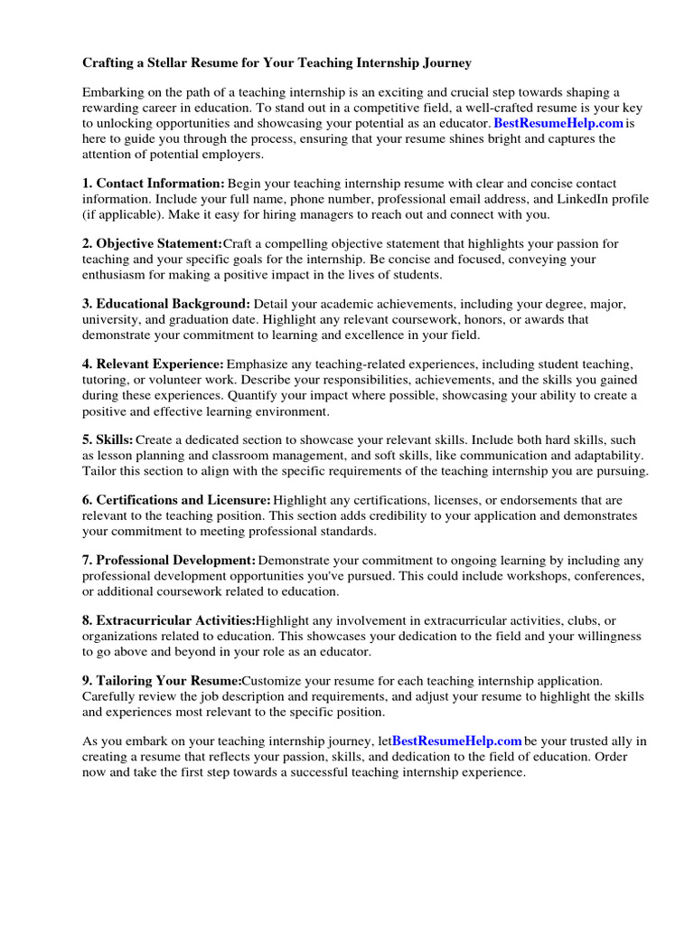 Resume For Teaching Internship | PDF | Résumé | Internship