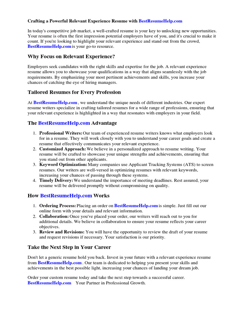 Create a Relevant Experience Resume | PDF | Résumé | Microsoft Office