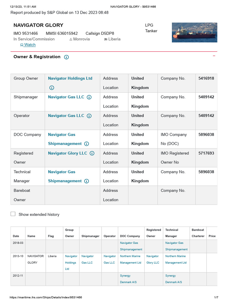 Navigator Glory - $9531466 | PDF | Ships | Water Transport