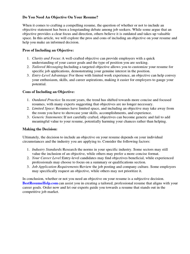 Do You Need An Objective On Your Resume | PDF | Résumé | Sampling ...