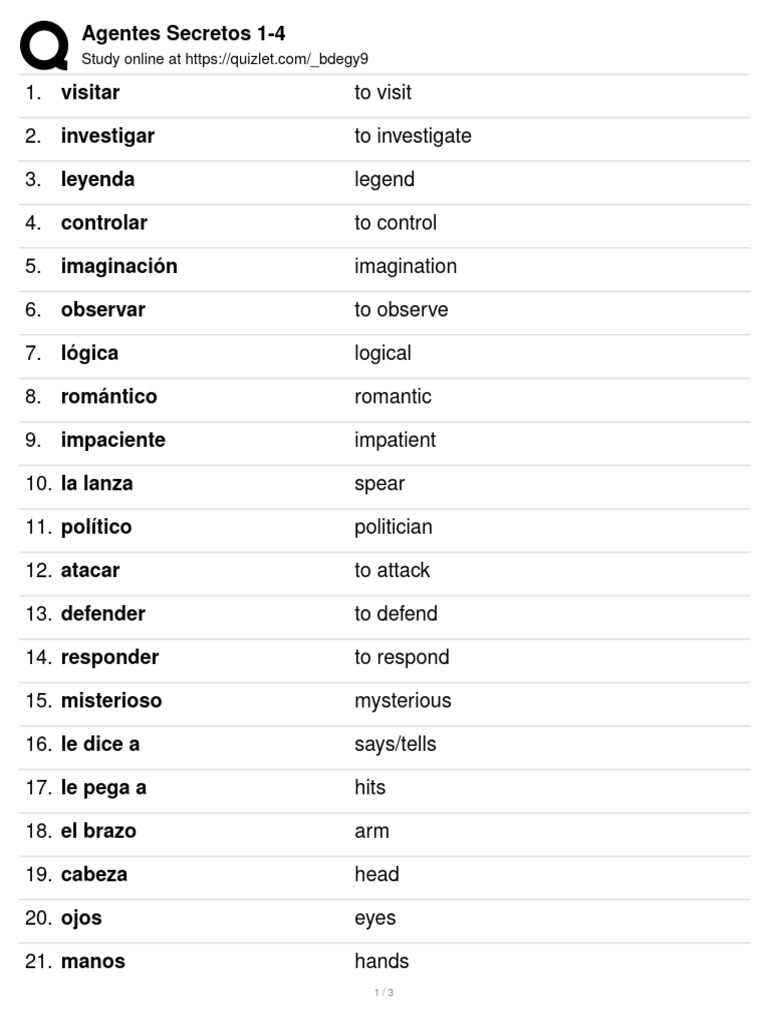 Vocabulario de "Agentes Secretos" 1-4 | PDF