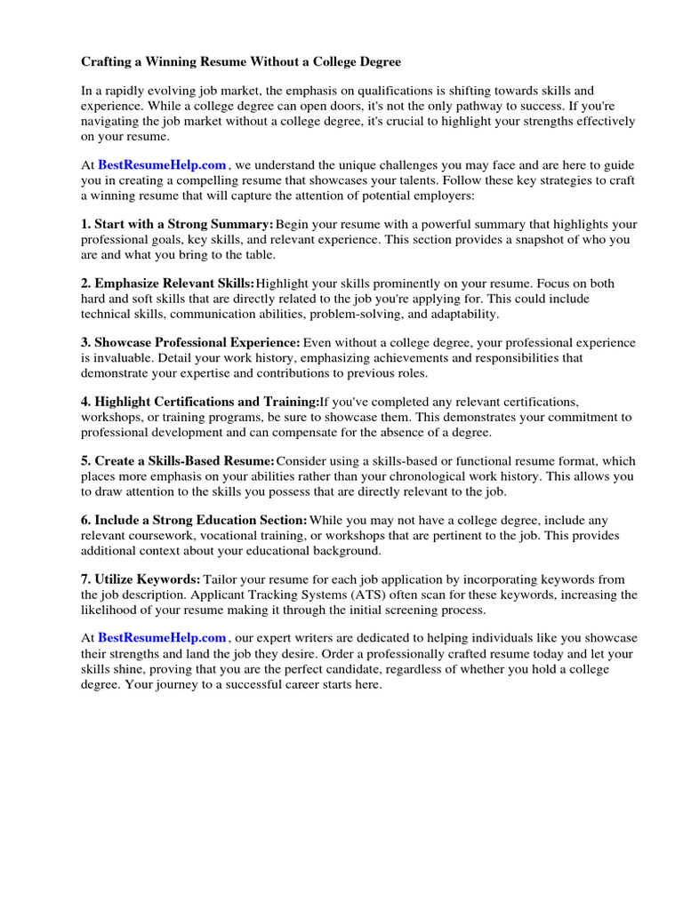 Resume For No College Degree | PDF | Résumé | Cognition