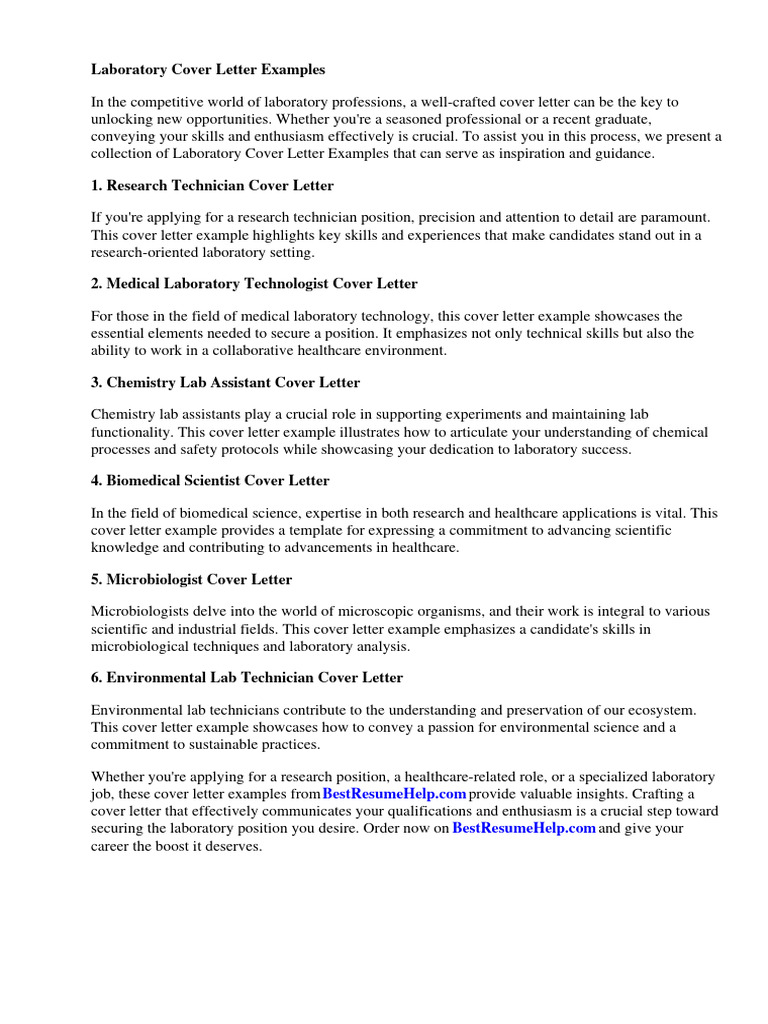 Laboratory Cover Letter Examples | Download Free PDF | Laboratories ...