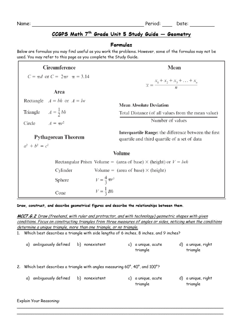 Unit 2 Geometry Study Guide | PDF | Rectangle | Area