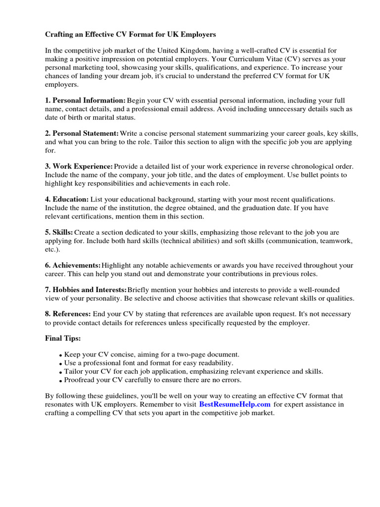 Effective CV Format for UK Jobs | PDF | Résumé | Computing