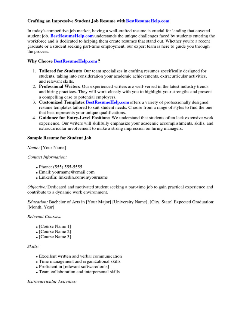 Sample Resume For Student Job | PDF | Résumé | Internship