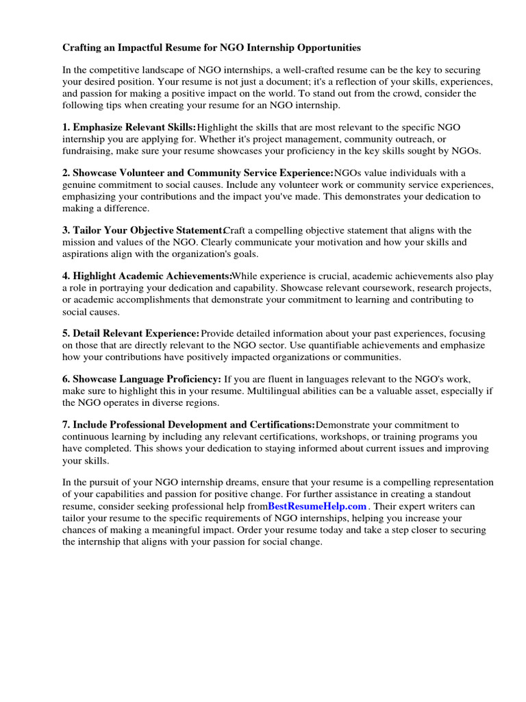 Resume For Internship Ngo | PDF | Résumé | Non Governmental Organization