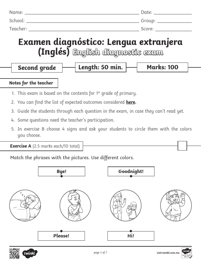 Diagnostic Exam Second Grade - Ver - 7 | PDF