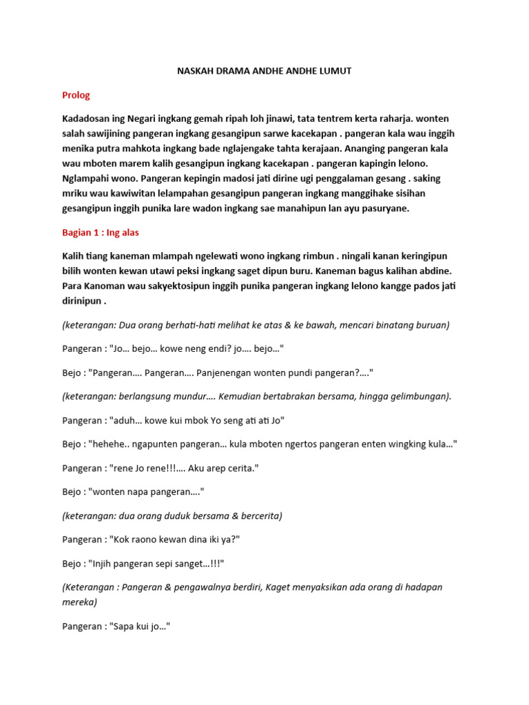 Naskah Drama Ande Ande Lumut | PDF