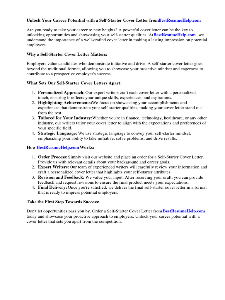 Cover Letter Self Starter | PDF | Recruitment | Résumé