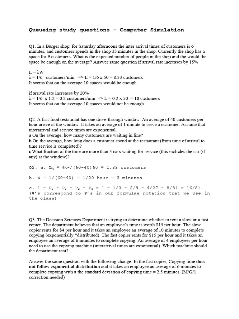 Queuing Study Questions | PDF