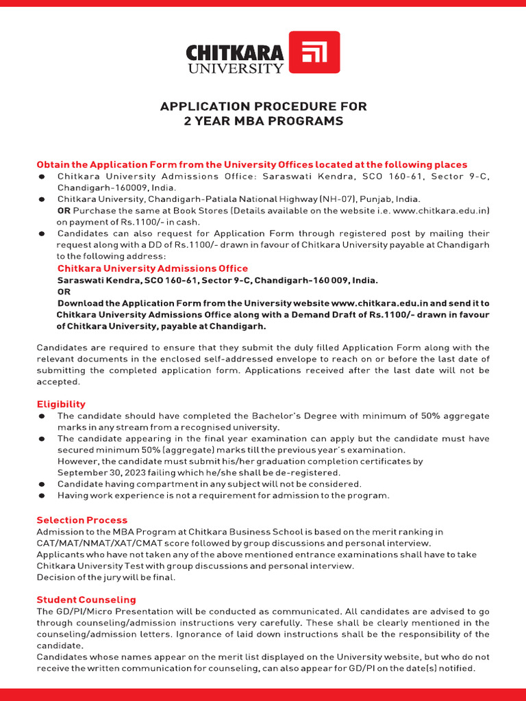 Admission Procedure MBA 2024 | PDF