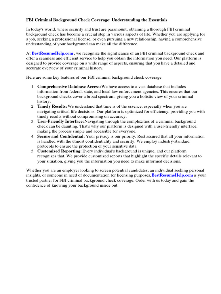 FBI Criminal Background Check Cover Letter | PDF | Background Check ...