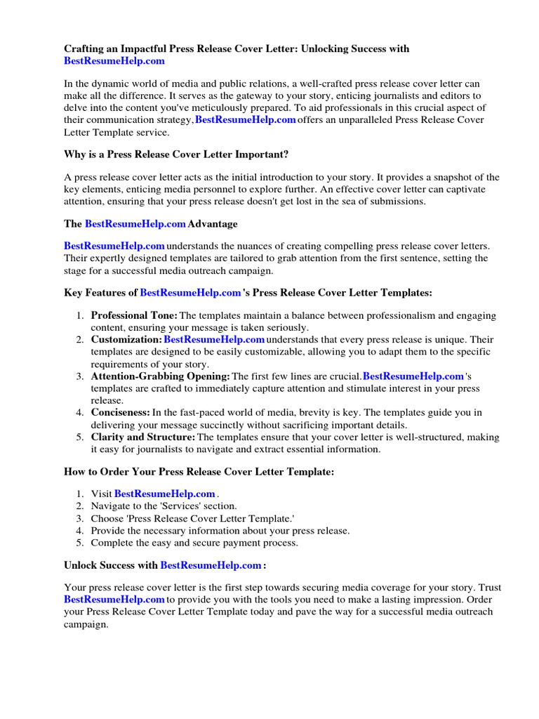 Press Release Cover Letter Guide | PDF | Press Release | News