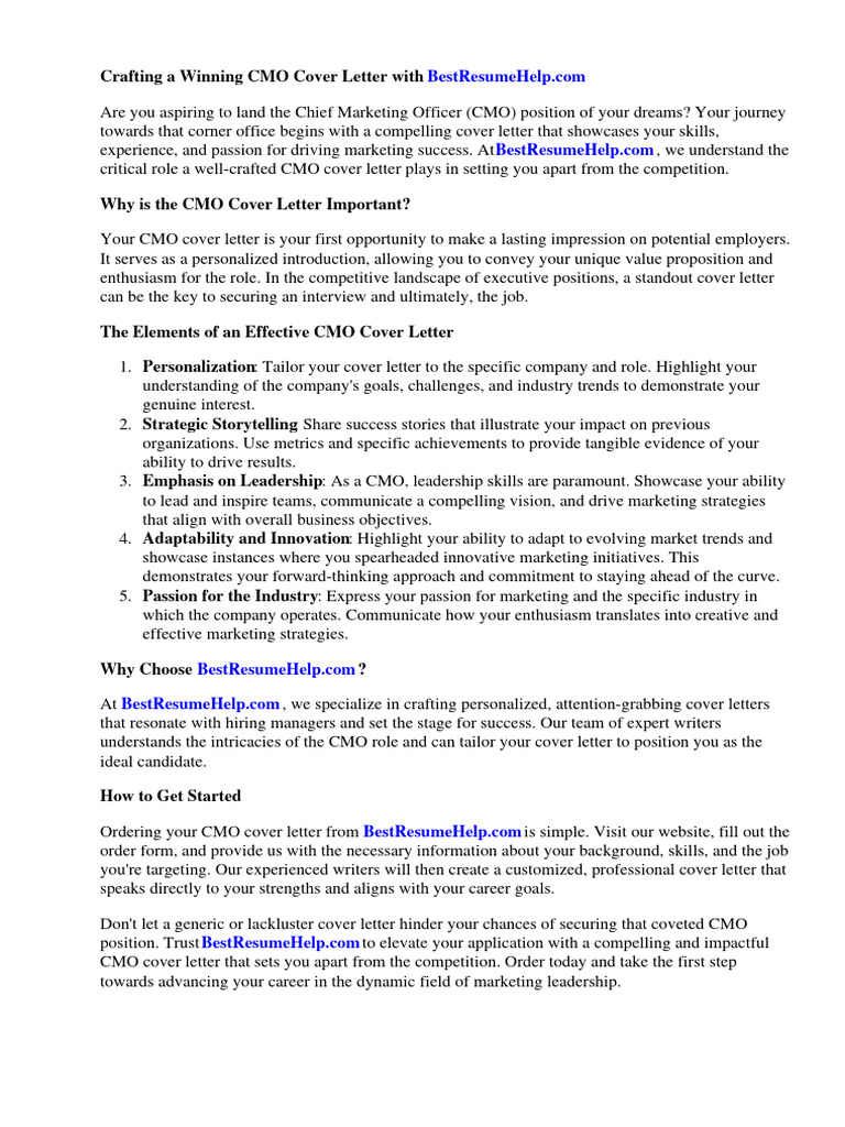 Cmo Cover Letter | PDF | Marketing Strategy | Leadership