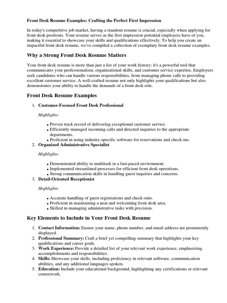 Front Desk Resume Examples | PDF | Résumé