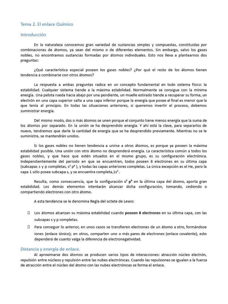Tema 2 El Enlace Químico Pdf Enlace Químico Polaridad Química