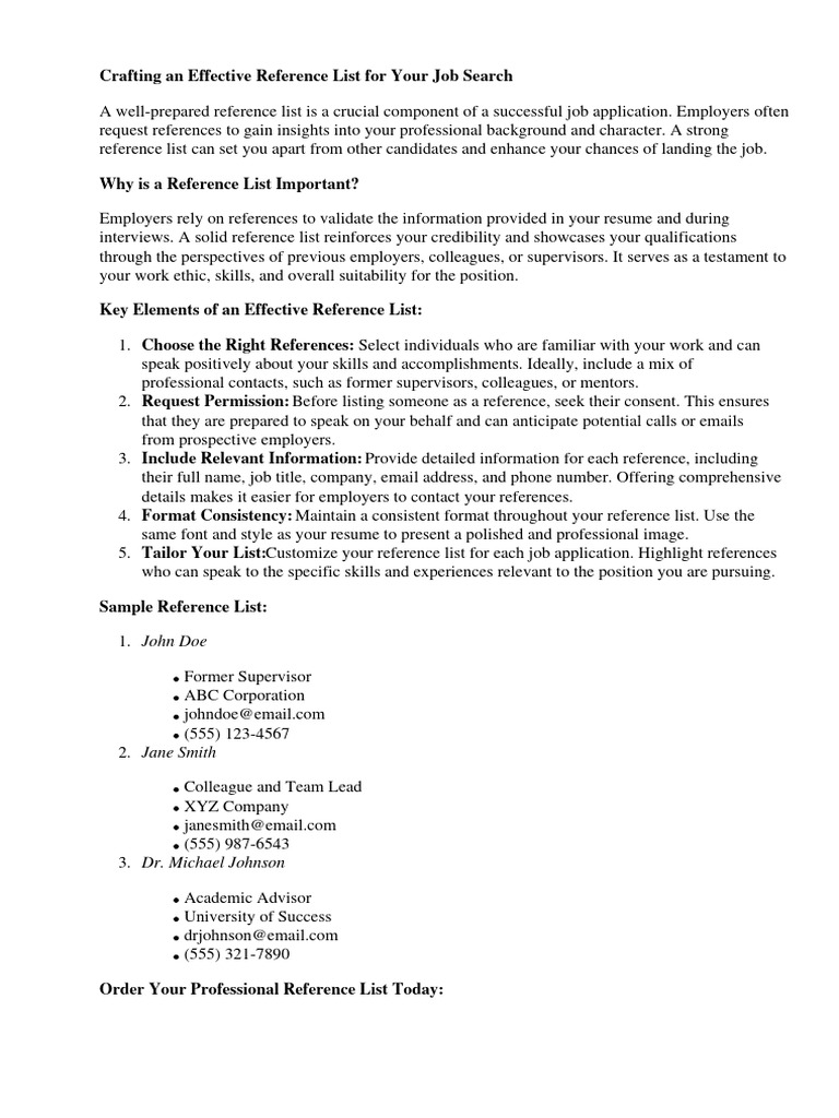 Reference List Sample Job | PDF | Résumé
