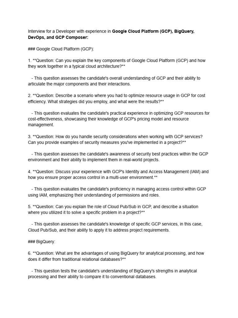 GCP Developer Interview Questions Guide | PDF | Cloud Computing ...