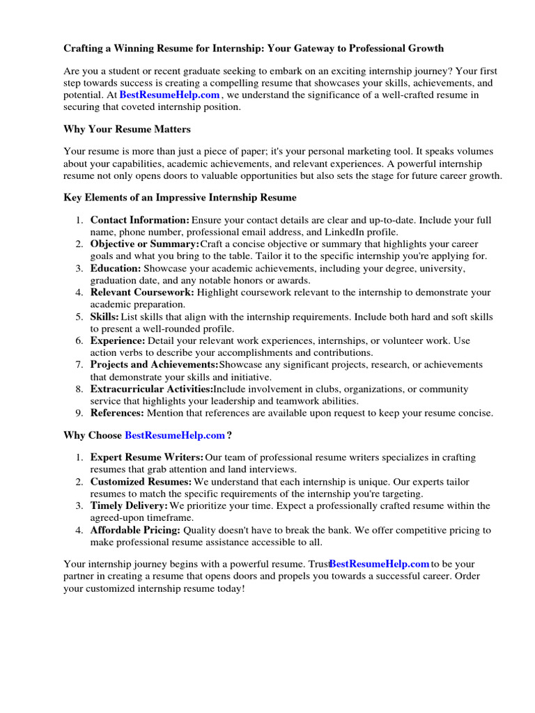 Resume For Internship in Information Technology | Download Free PDF ...