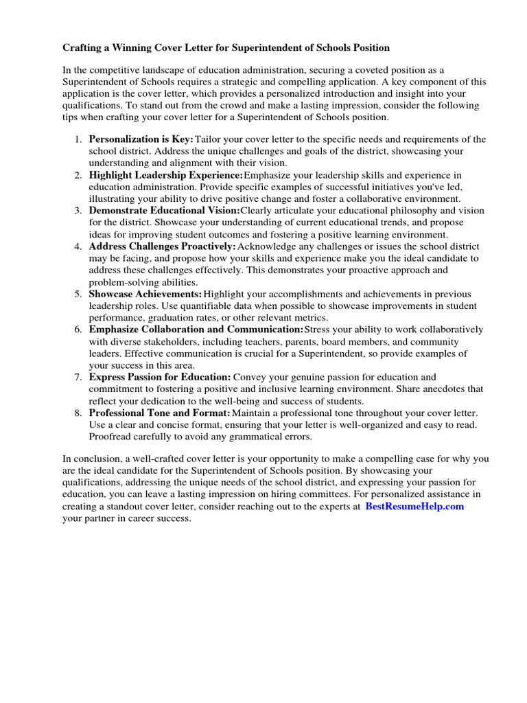Cover Letter For Superintendent of Schools Position | PDF | Résumé ...