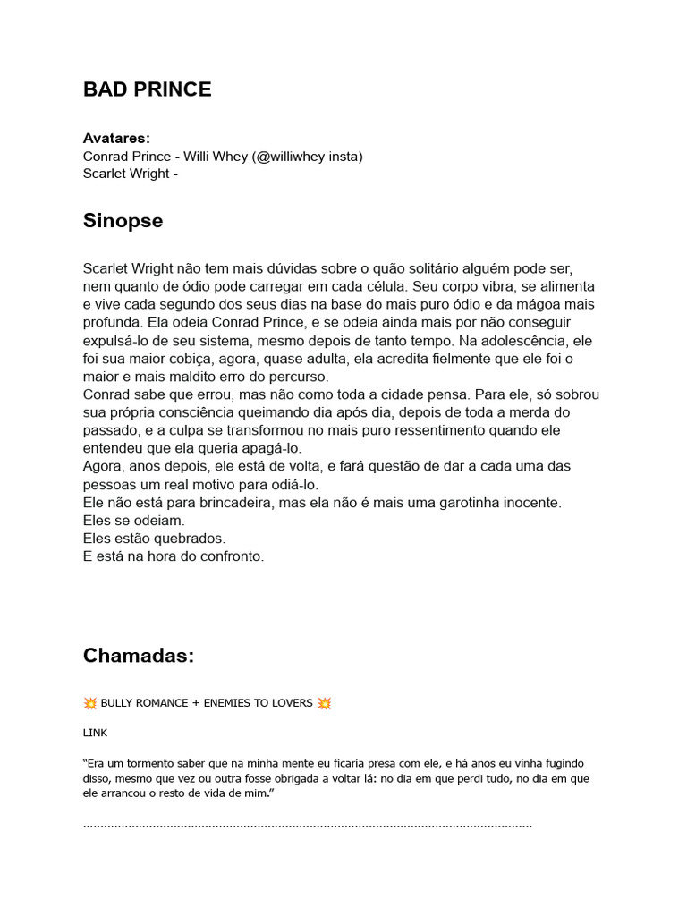 BAD PRINCE - Chamadas e Quotes | PDF
