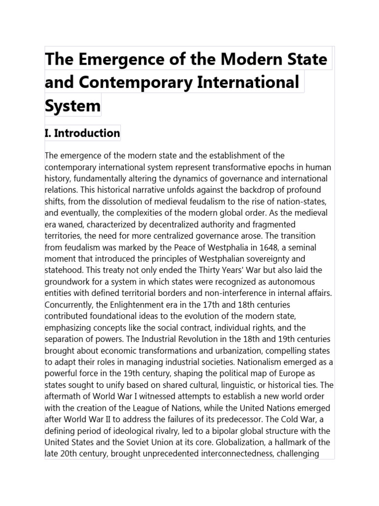 The Emergence of the Modern State and Contemporay International System ...