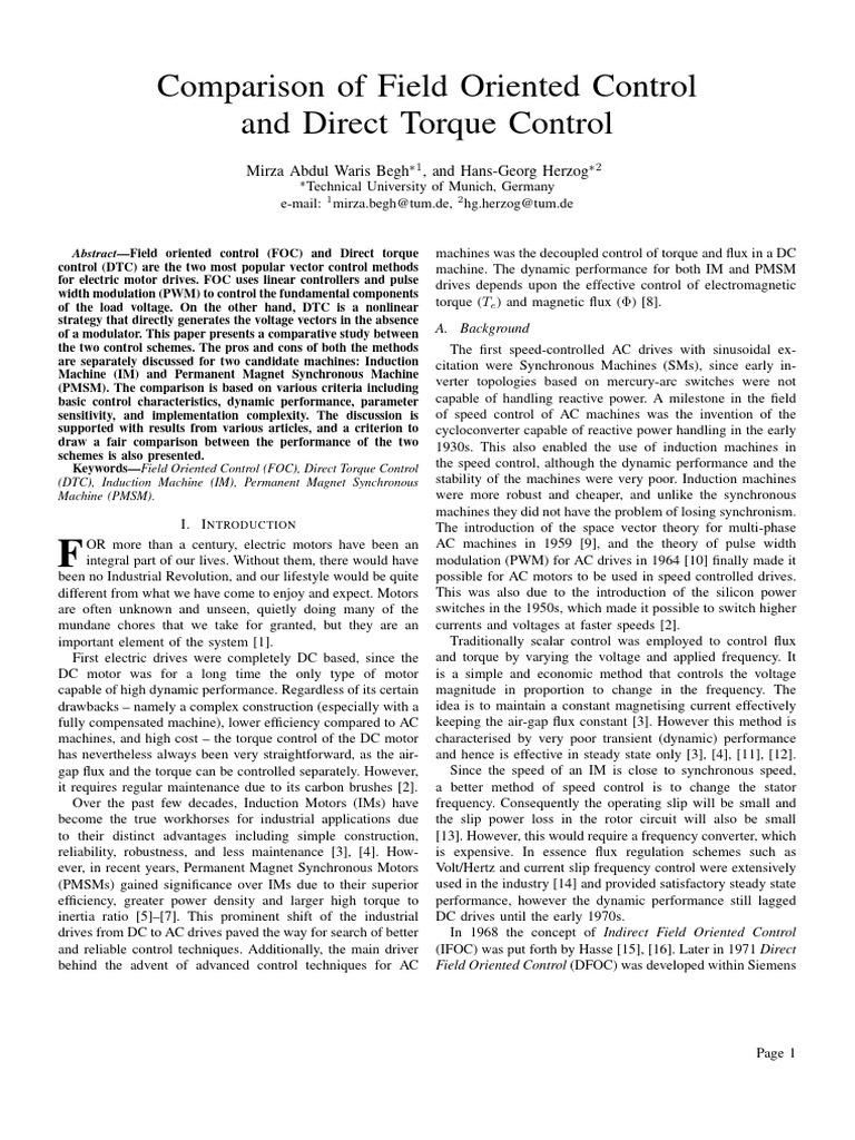 Foc Vs DTC Ieee Format | PDF | Electric Motor | Physical Quantities