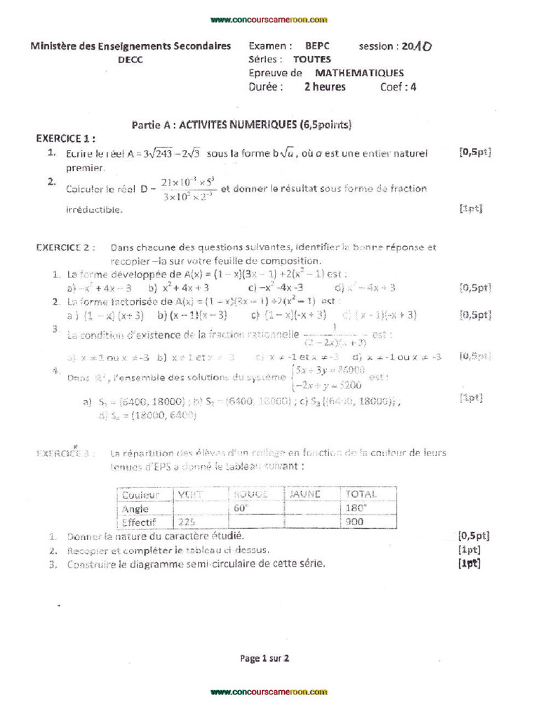 Maths Bepc 2010 | PDF