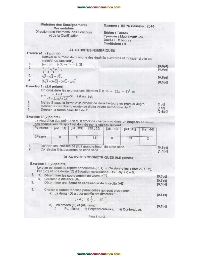 Maths Bepc 2014 | PDF