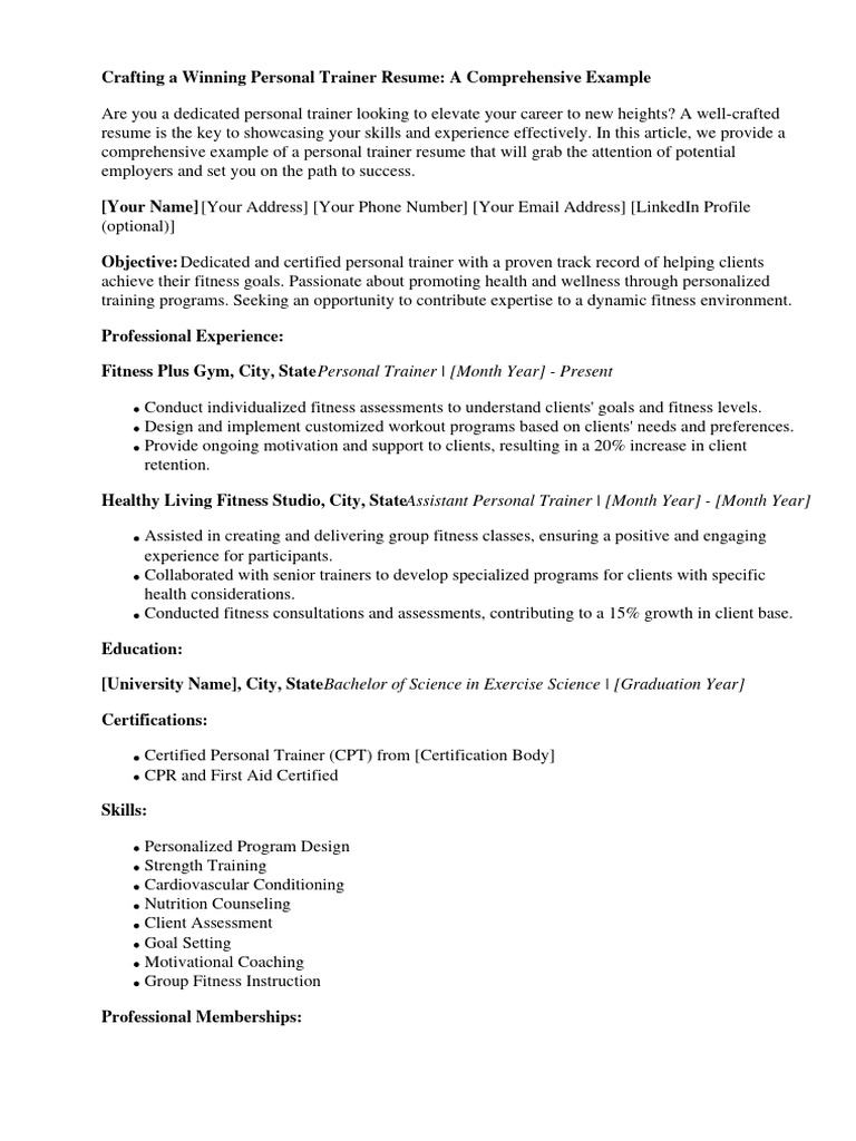 Personal Trainer Resume Example | PDF | Personal Trainer | Résumé