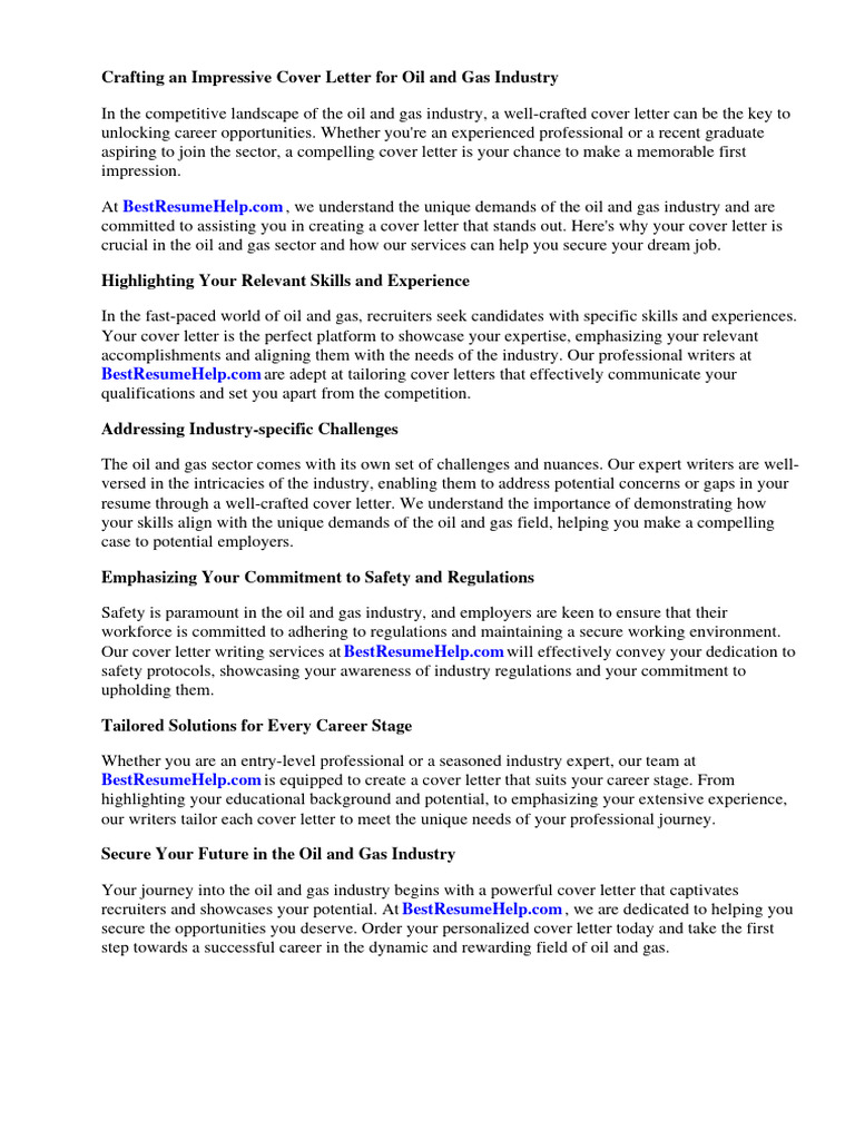 Cover Letter For Oil and Gas Company | Download Free PDF | Petroleum ...