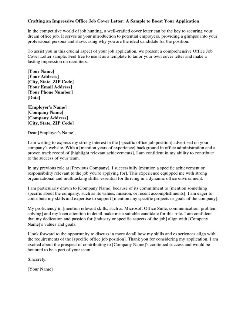 Office Job Cover Letter Sample | Download Free PDF | Résumé | Recruitment