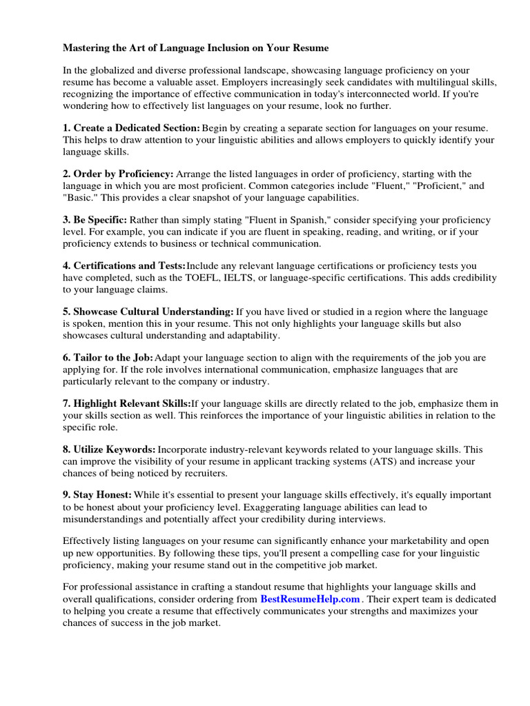 How To List Languages On Resume | Download Free PDF | Résumé | Fluency