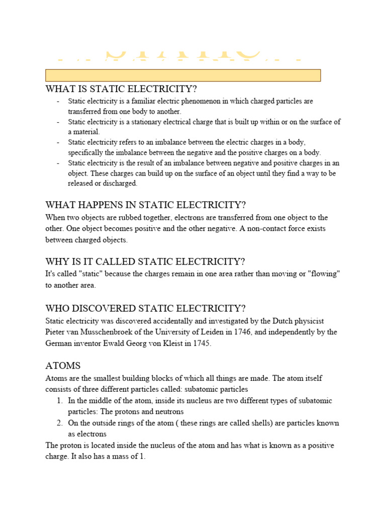Static vs Current Electricity Explained | PDF | Voltage | Electric Charge